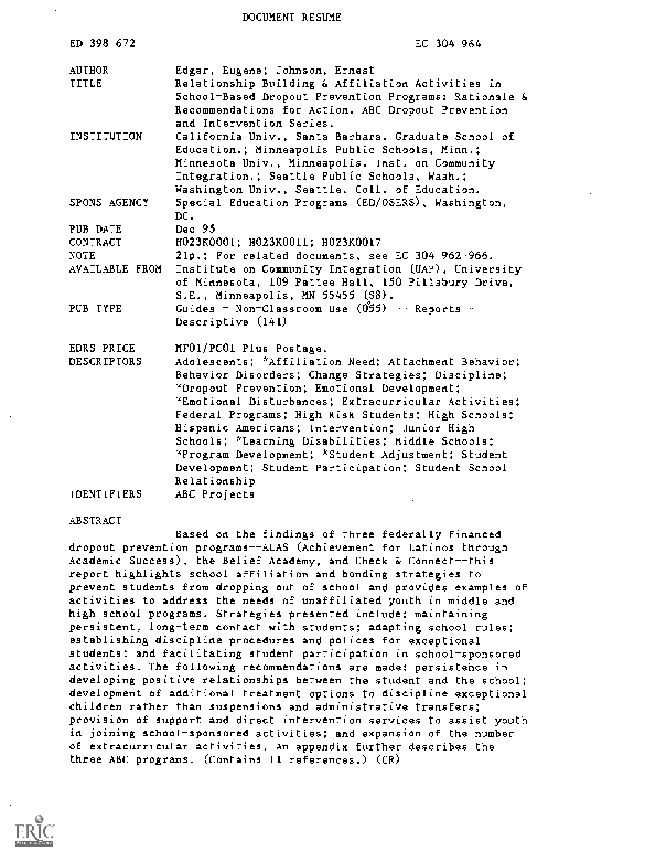 (PDF) Relationship Building & Affiliation Activities in School-Based ...