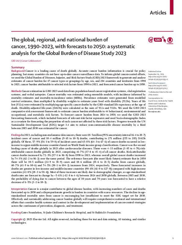 (PDF) The global, regional, and national burden of cancer, 1990–2023 ...