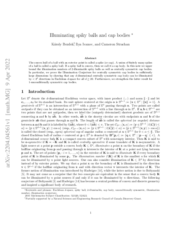 (PDF) Illuminating spiky balls and cap bodies