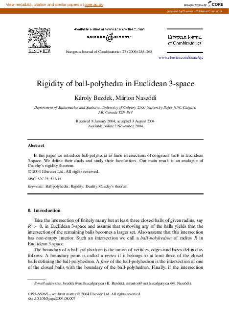 (PDF) Rigidity of ball-polyhedra in Euclidean 3-space
