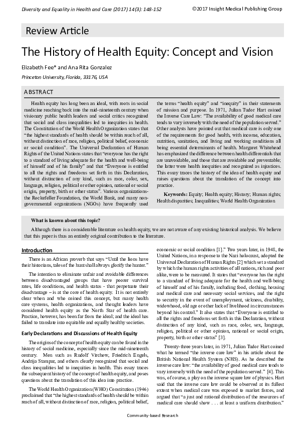 (PDF) The History of Health Equity: Concept and Vision