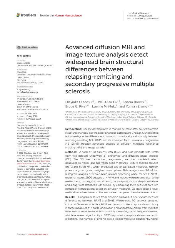 (PDF) Advanced diffusion MRI and image texture analysis detect ...