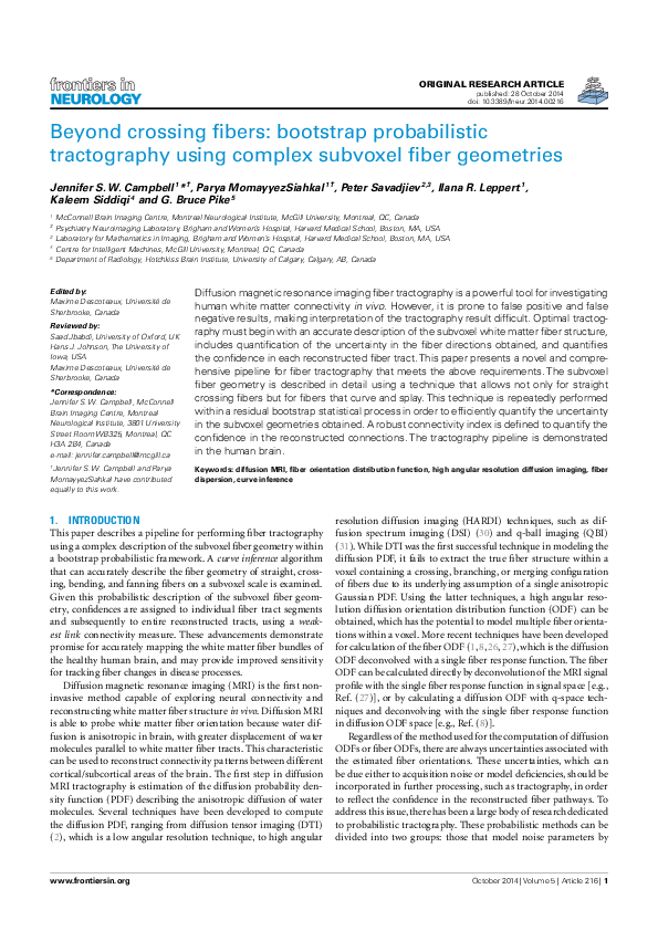 (PDF) Beyond Crossing Fibers: Bootstrap Probabilistic Tractography ...