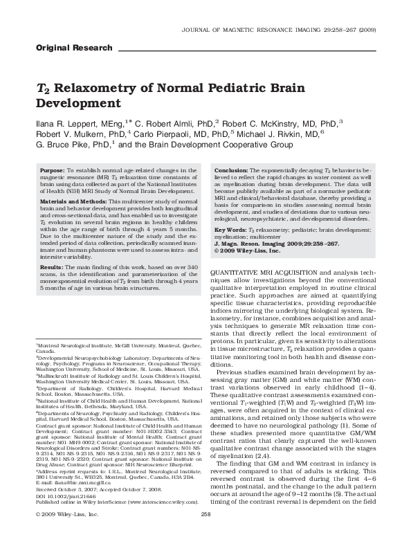 (PDF) T2relaxometry of normal pediatric brain development