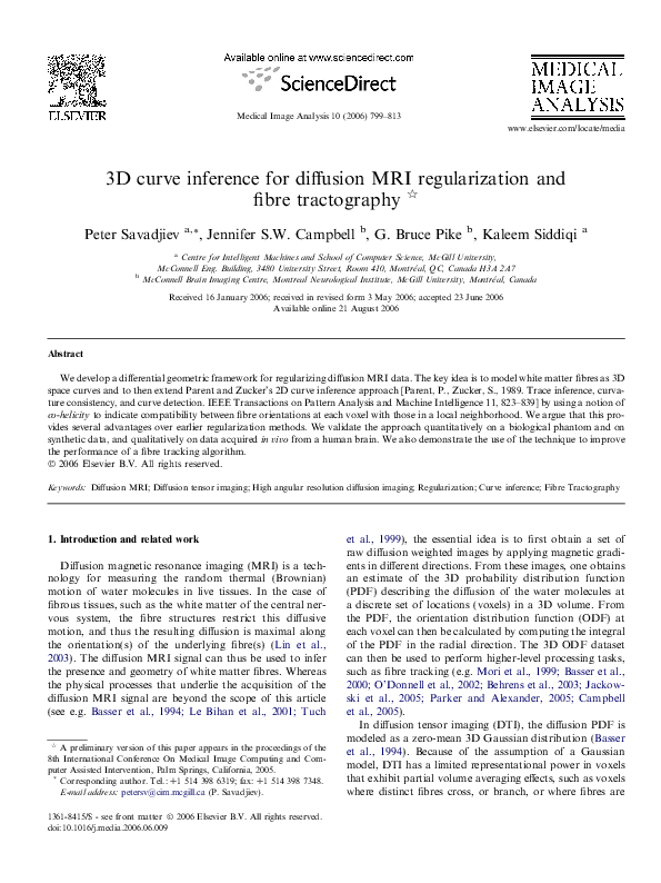 (PDF) 3D curve inference for diffusion MRI regularization and fibre tractography☆