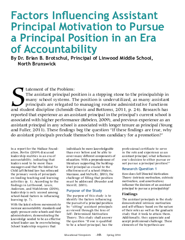 (PDF) Factors Influencing Assistant Principal Motivation to Pursue a ...