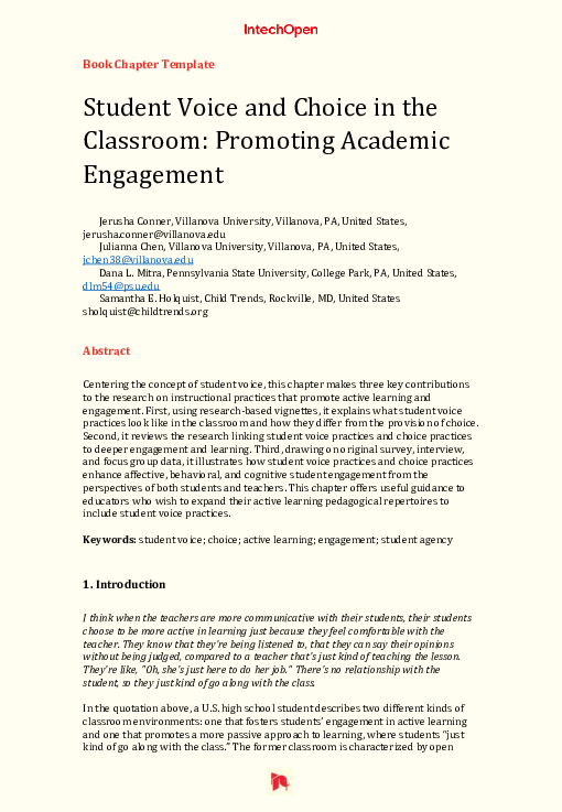 (PDF) Student Voice and Choice in the Classroom: Promoting Academic ...