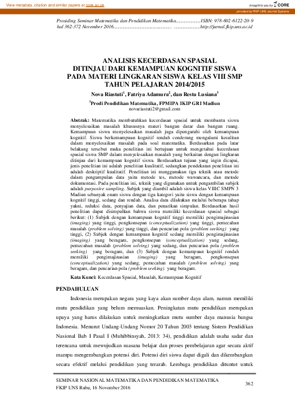 (PDF) Analisis Kecerdasan Spasial Ditinjau Dari Kemampuan Kognitif ...