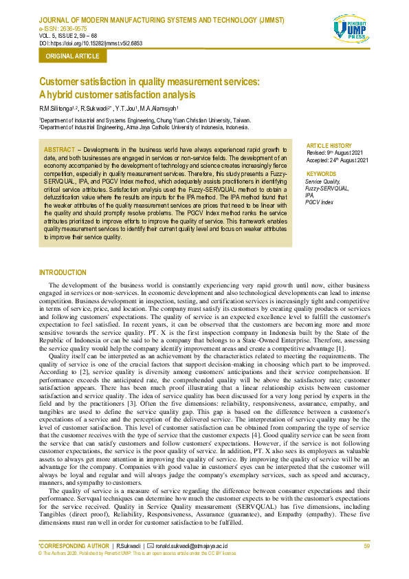 (PDF) Customer satisfaction in quality measurement services: A hybrid ...