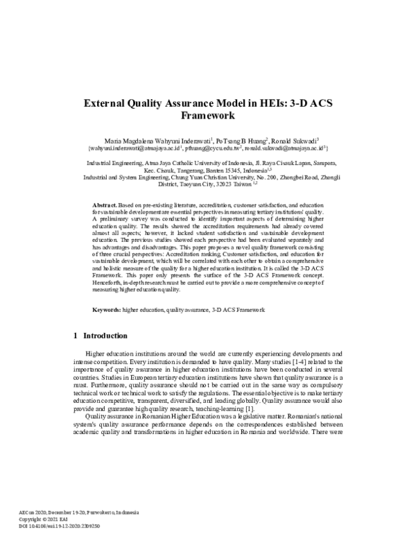 (PDF) External Quality Assurance Model in HEIs: 3-D ACS Framework