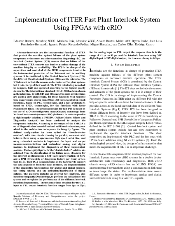 (PDF) Implementation of ITER fast plant interlock system using FPGAs ...