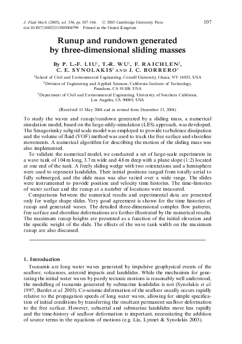 (PDF) Runup and rundown generated by three-dimensional sliding masses