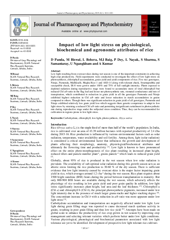 (PDF) Impact of low light stress on physiological, biochemical and ...