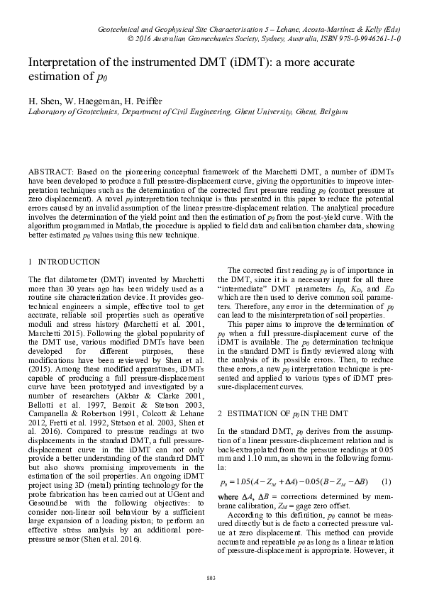 (PDF) Interpretation of the instrumented DMT (iDMT) : a more accurate estimation of p_0