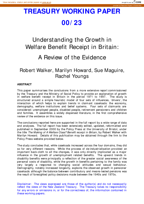 (PDF) Understanding the Growth in Welfare Benefit Receipt in Britain: A ...