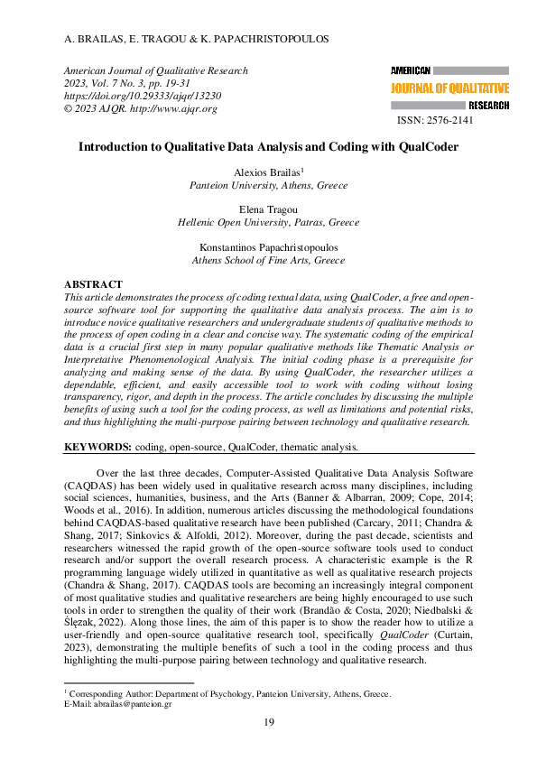 (PDF) Introduction to Qualitative Data Analysis and Coding with QualCoder