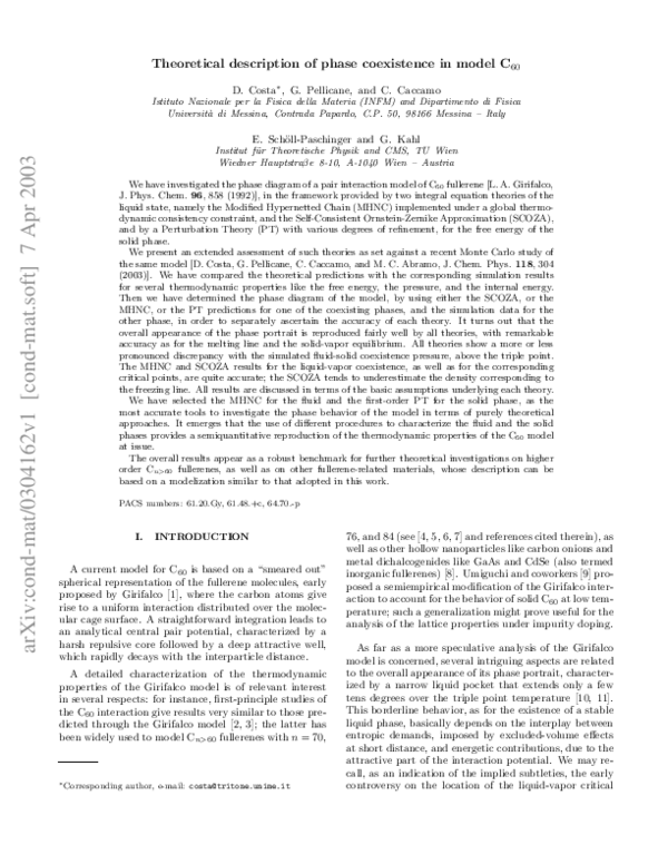 (PDF) Theoretical description of phase coexistence in modelC60