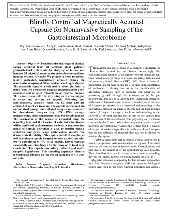 (PDF) Blindly Controlled Magnetically Actuated Capsule for Noninvasive ...