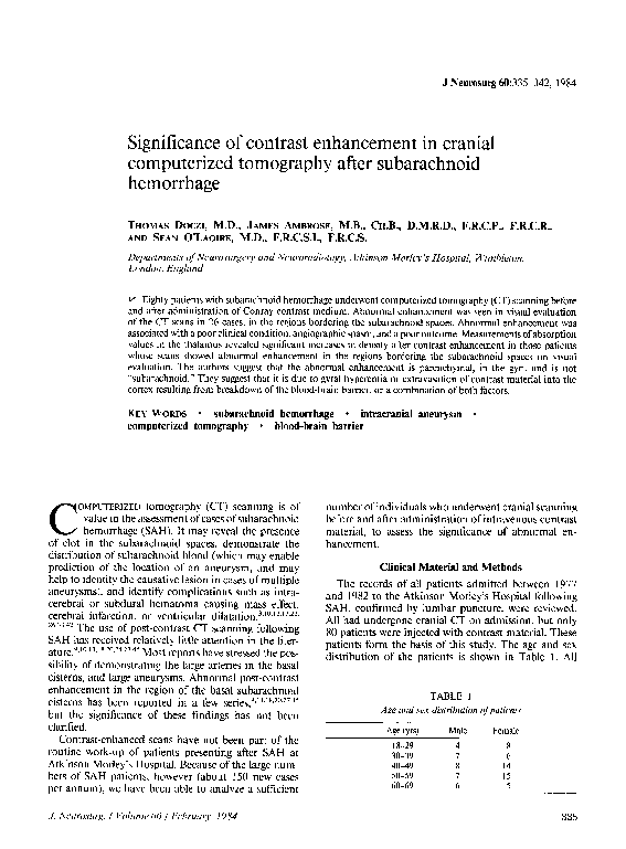 (PDF) Significance of contrast enhancement in cranial computerized tomography after subarachnoid ...