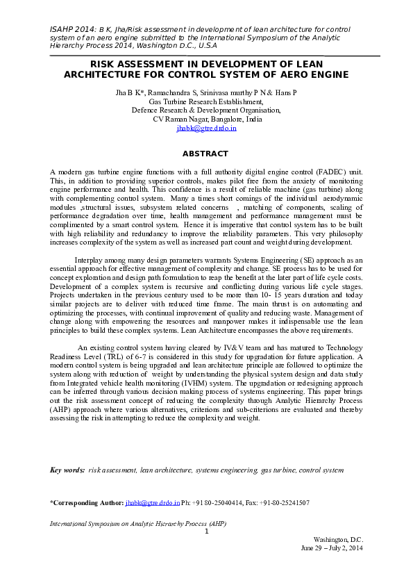 (PDF) Risk Assessment in Development of Lean Architecture for Control ...