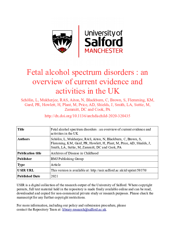 (PDF) Fetal alcohol spectrum disorders: an overview of current evidence ...