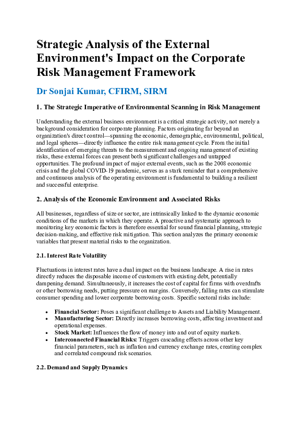 (PDF) Strategic Analysis of the External Environment's Impact on the ...