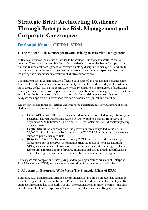 (PDF) Strategic Brief: Architecting Resilience Through Enterprise Risk ...