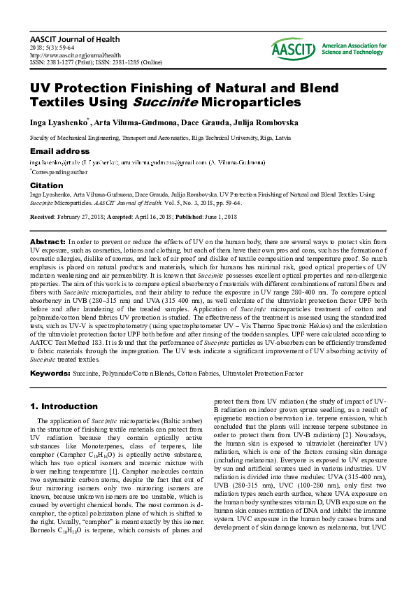 (PDF) UV Protection Finishing of Natural and Blend Textile Samples ...