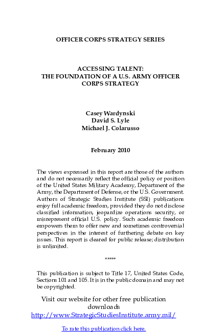 (PDF) Accessing talent: The foundation of a US Army officer corps strategy