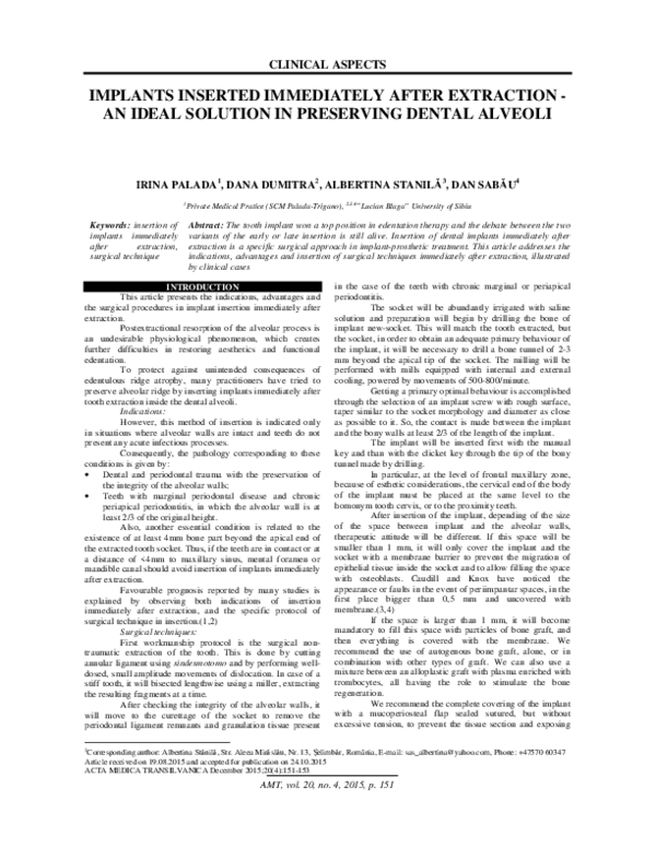 (PDF) Implants Inserted Immediately After Extraction-An Ideal Solution ...