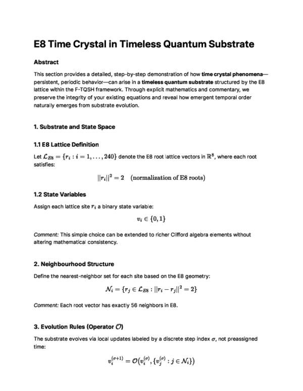 (PDF) E8 Time Crystal in Timeless Quantum Substrate