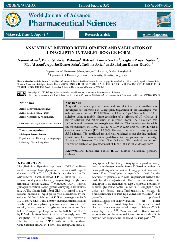 (PDF) ANALYTICAL METHOD DEVELOPMENT AND VALIDATION OF LINAGLIPTIN IN TABLET DOSAGE FORM
