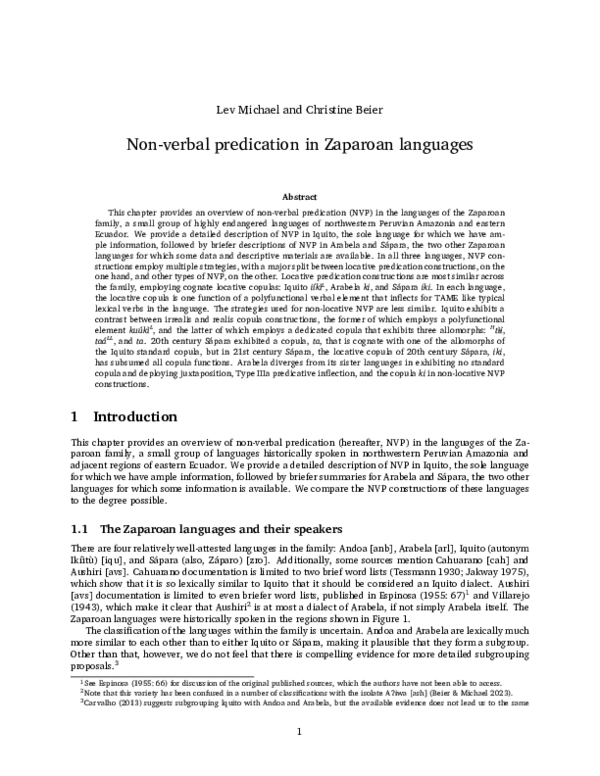 (PDF) Non-verbal predication in Zaparoan languages