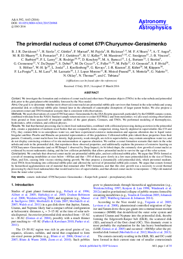 (PDF) The primordial nucleus of comet 67P/Churyumov-Gerasimenko