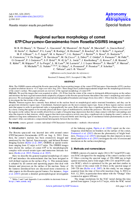 (PDF) Regional surface morphology of comet 67P/Churyumov-Gerasimenko ...