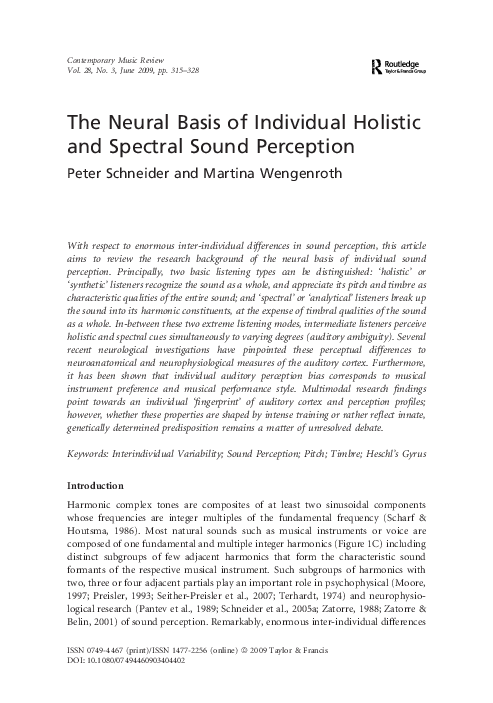 (PDF) The Neural Basis of Individual Holistic and Spectral Sound Perception