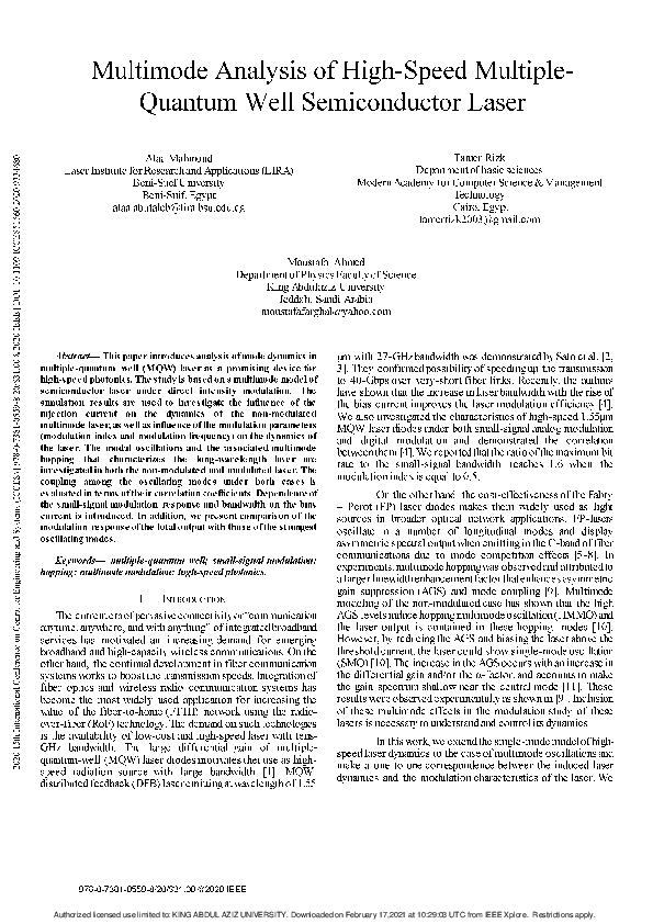 (PDF) Multimode Analysis of High-Speed Multiple-Quantum Well ...