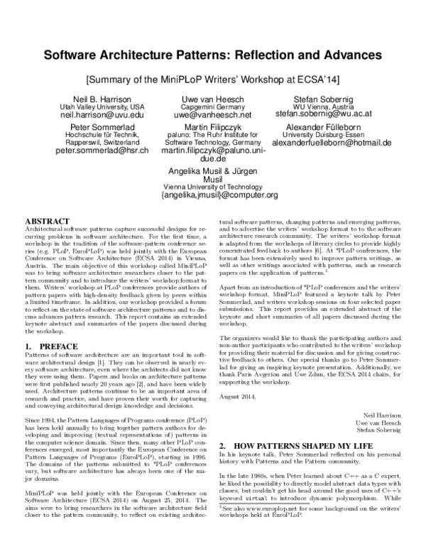 (PDF) Software Architecture Patterns: Reflection and Advances