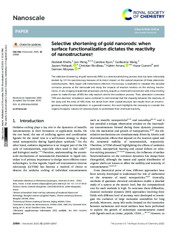 (PDF) Selective shortening of gold nanorods: when surface ...