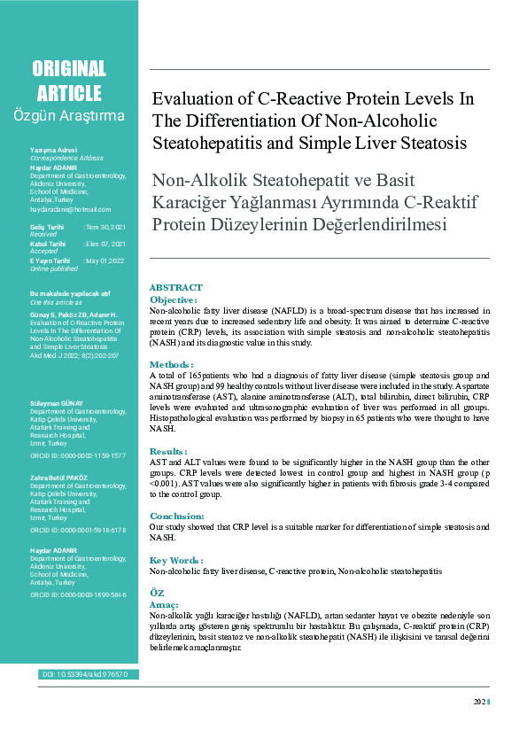 (PDF) Evaluation of C-reactive protein levels in the differentiation of ...