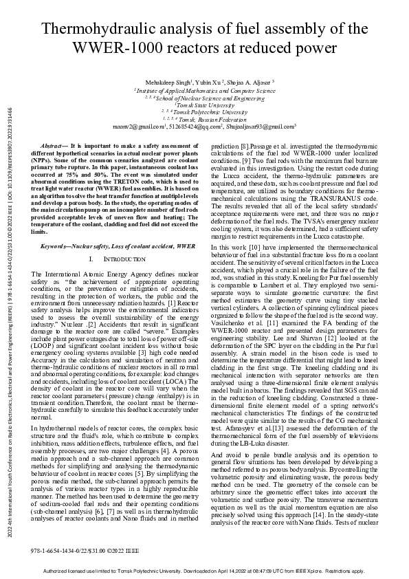 (PDF) Thermohydraulic analysis of fuel assembly of the WWER-1000 ...