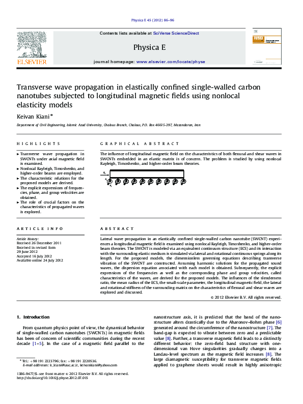 (PDF) Transverse wave propagation in elastically confined single-walled carbon nanotubes ...
