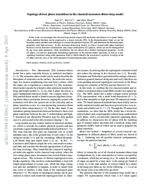 (PDF) Topology-driven phase transitions in the classical monomer-dimer ...