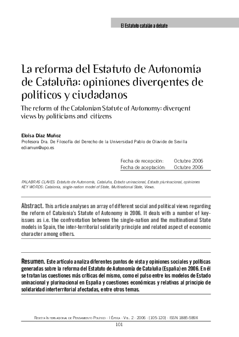 (PDF) The reform of the Catalonian Statute of Autonomy : divergent ...