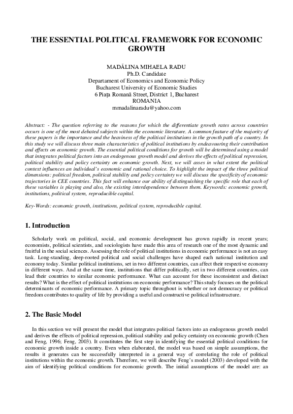 (PDF) The Essential Political Framework for Economic Growth