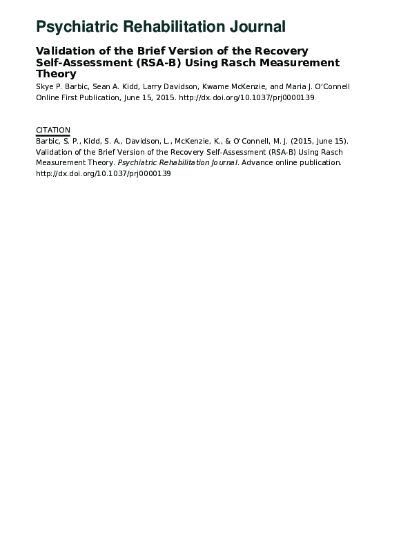 (PDF) Validation of the Brief Version of the Recovery Self-Assessment ...
