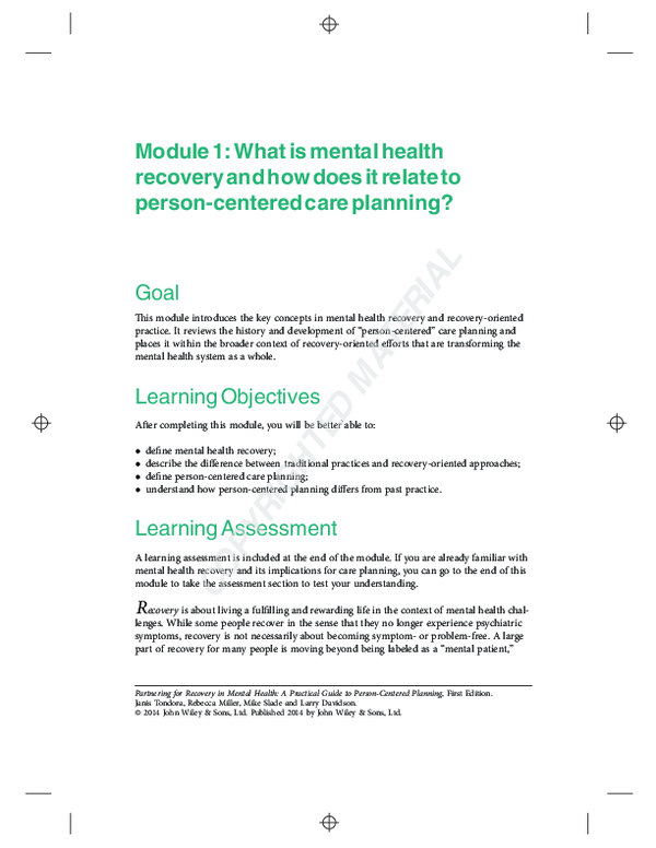 (PDF) Module 1: What is mental health recovery and how does it relate ...