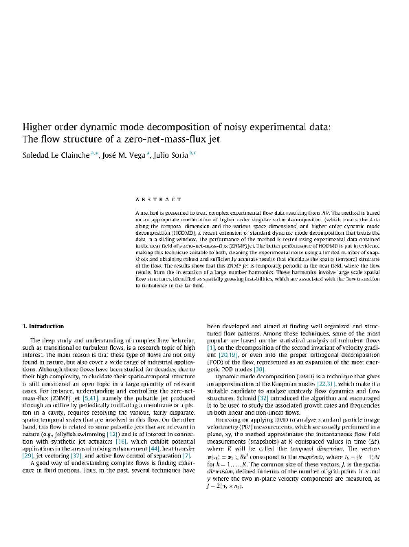 (PDF) Higher order dynamic mode decomposition of noisy experimental data: The flow structure of ...