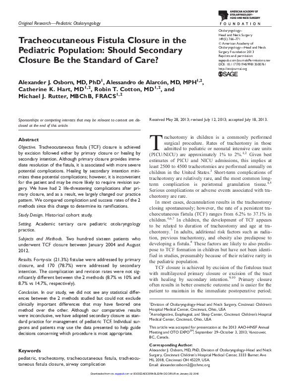 (PDF) Tracheocutaneous Fistula Closure in the Pediatric Population ...
