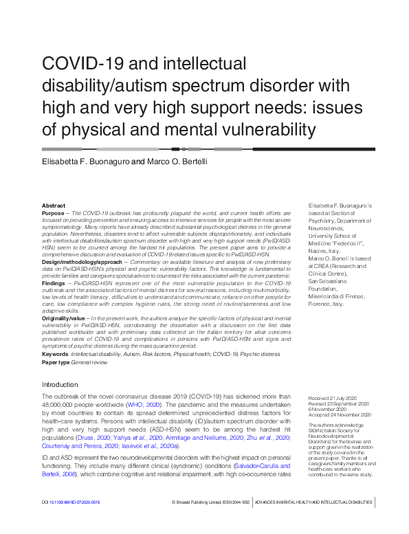 (PDF) COVID-19 and intellectual disability/autism spectrum disorder ...